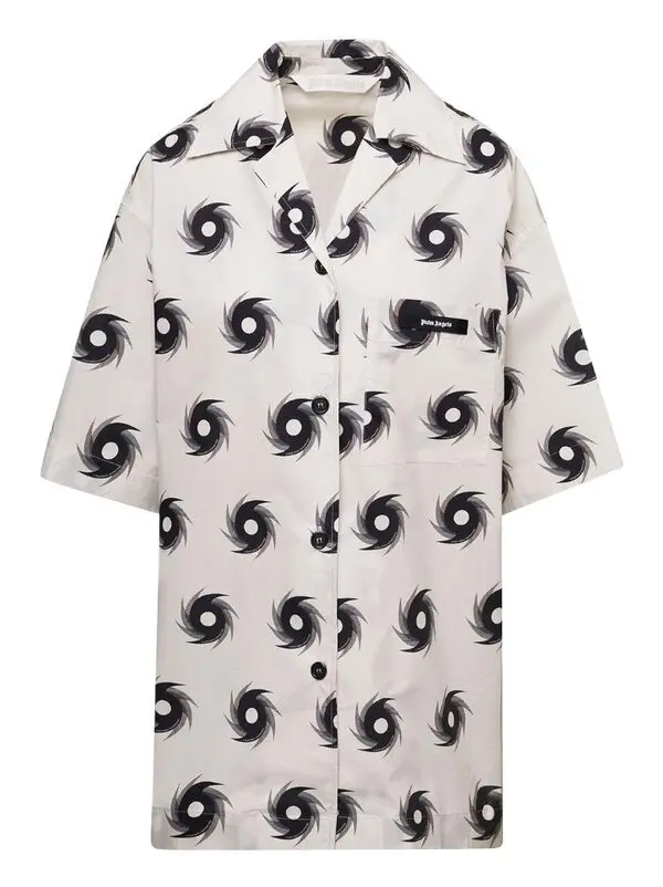 Palm Angels Oversized Hurricane Print Bowling Shirt - White
