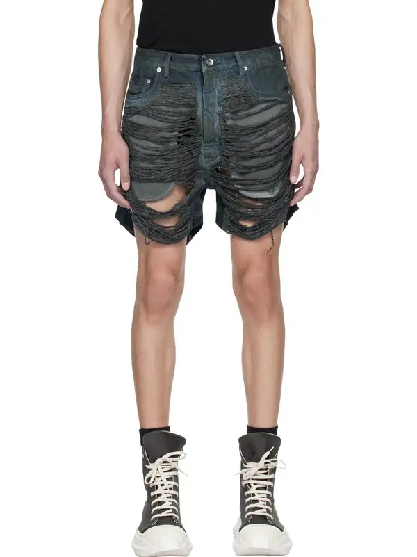Rick Owens Geth Cut-off Distressed Denim Shorts - Black