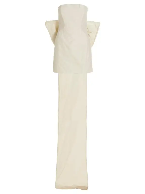 ROTATE BY BIRGER CHRISTENSEN Plisse Taft Off-the-shoulder Dress With Sequined Back - Cream
