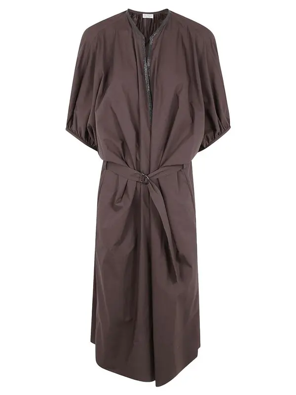 Brunello Cucinelli Embellished Belted Midi Dress - Black