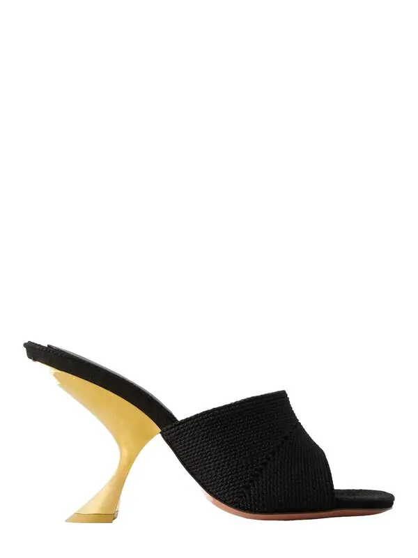 Amina Muaddi Cotton Mules With Gold-tone Heel - Black