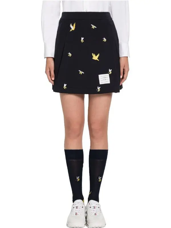 Thom Browne Embroidered A-line Mini Skirt - Navy Blue