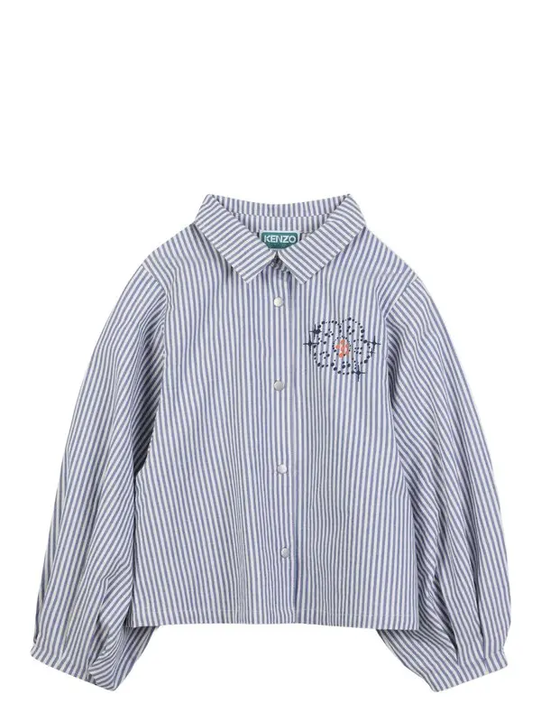 Kenzo Striped Button-up Shirt With Embellished Logo - Light Blue