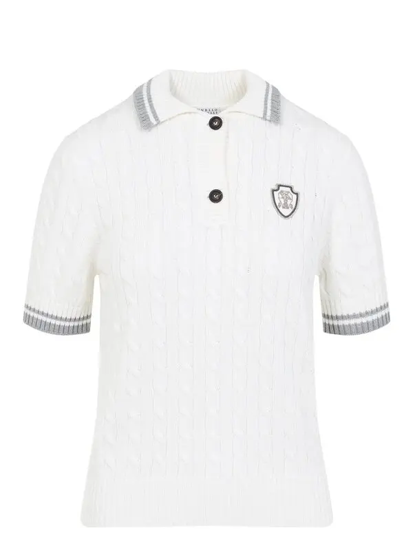 Brunello Cucinelli Short Sleeve Ribbed Polo Shirt - White