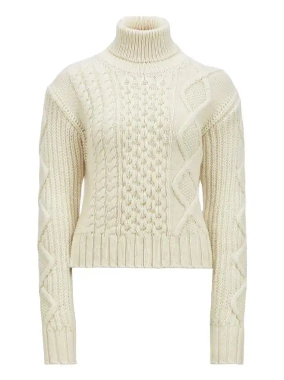 Moncler Turtleneck Cable Knit Sweater - White