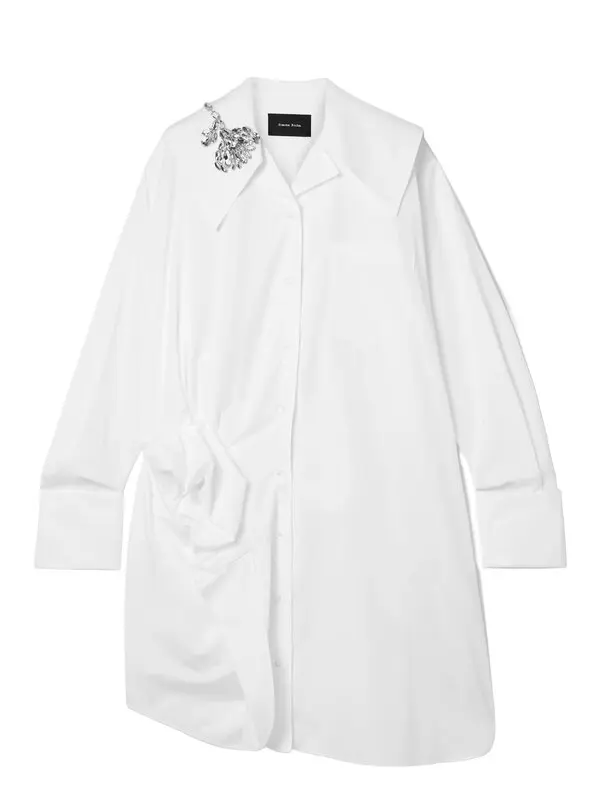 Simone Rocha Embellished Gathered Cotton Shirt Dress - White