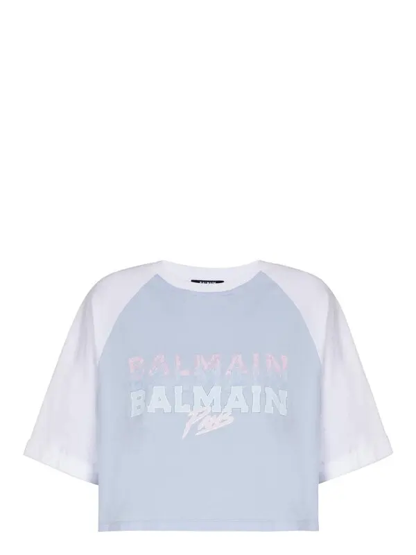 Balmain Logo Printed Cropped T-shirt - White