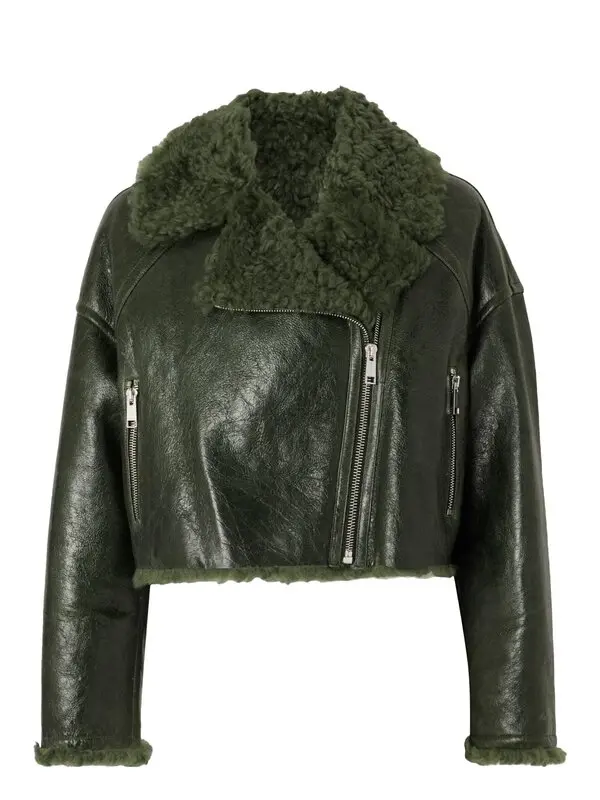 YVES SALOMON Cropped Shearling Jacket - Green