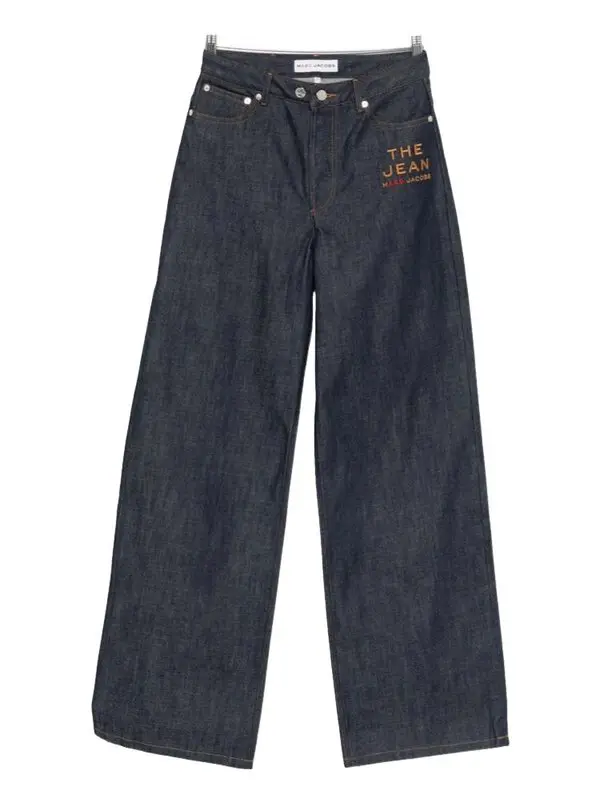 A.p.c. X Marc Jacobs Logo Embroidered Wide-leg Jeans - Indigo Blue