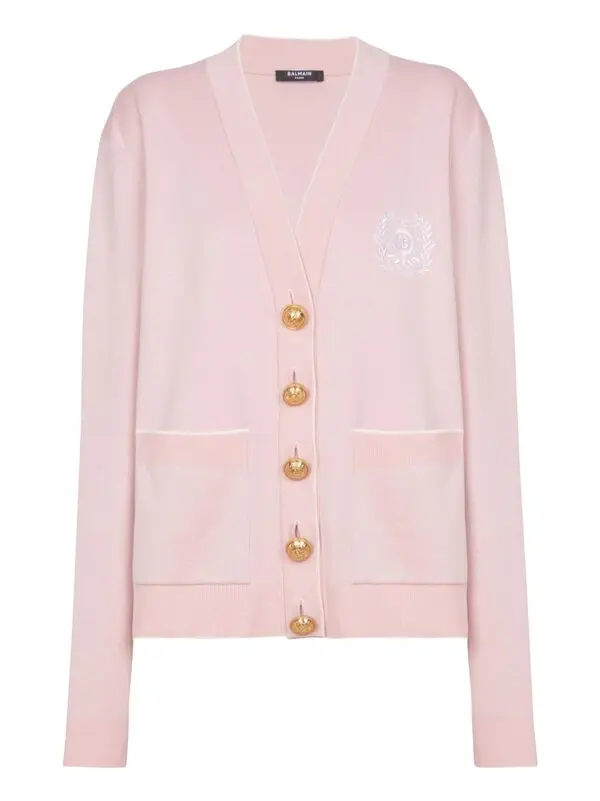 Balmain Emblème Embroidered Knit Cardigan - Pink