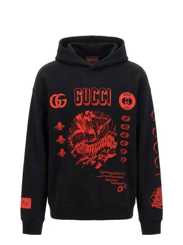 Gucci Logo Symbols Hooded Sweatshirt - Black