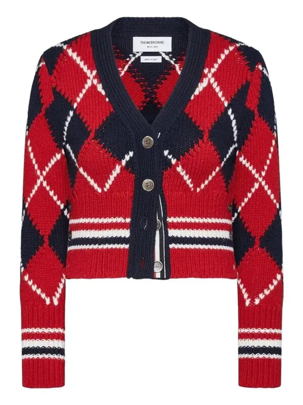 Thom Browne Argyle Intarsia V-neck Cardigan - Red