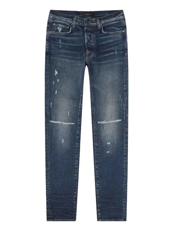 Amiri Ripped-detail Straight-leg Jeans - Blue