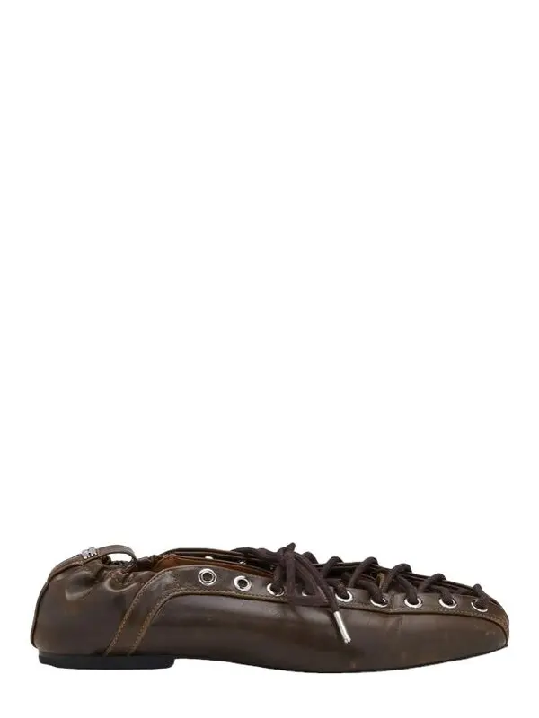 GANNI Lace-up Ballerinas In Dark-olive Oleatex - Dark Olive
