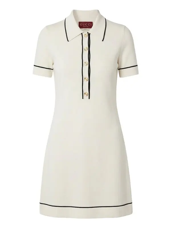 Gucci Ribbed Polo Dress With Button Detail - White