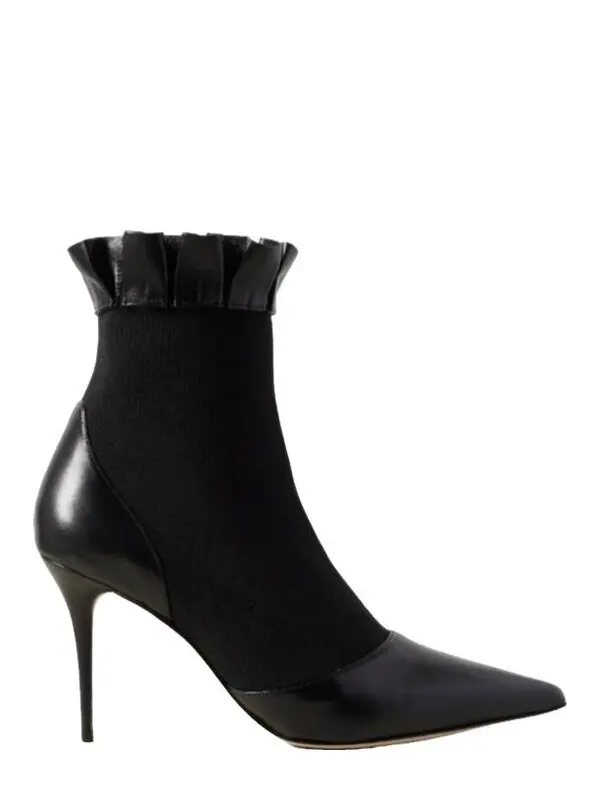Manolo Blahnik Elasticated Ruffled Ankle Boots - Black