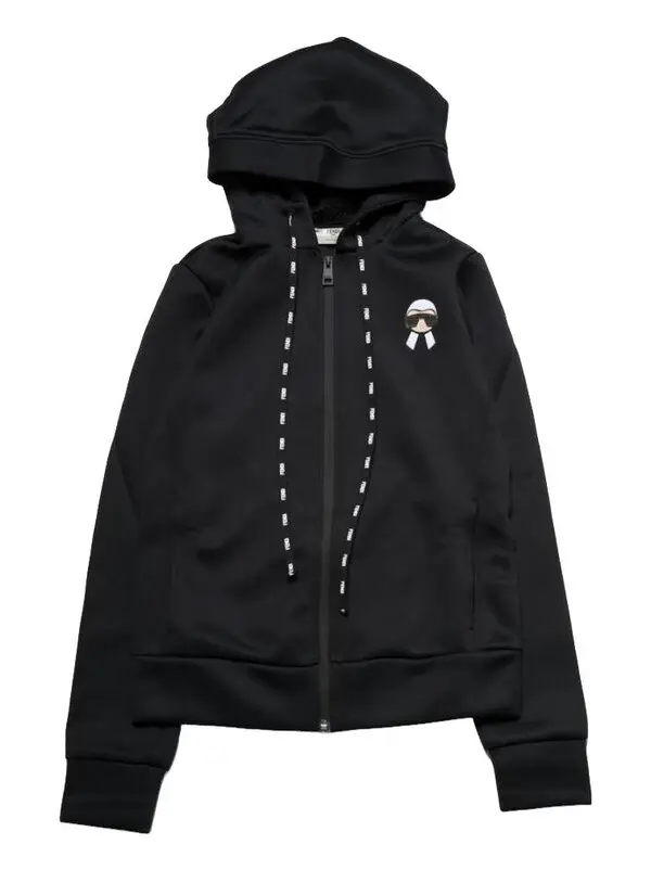 Fendi Hooded Zip Jacket With Logo Detailing - Black