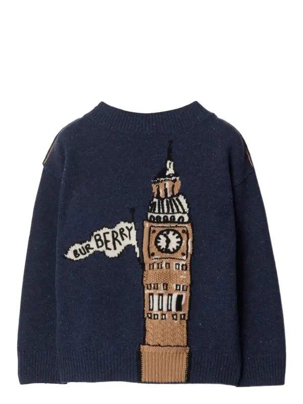 Burberry Big Ben Embroidered Wool Sweater - Storm