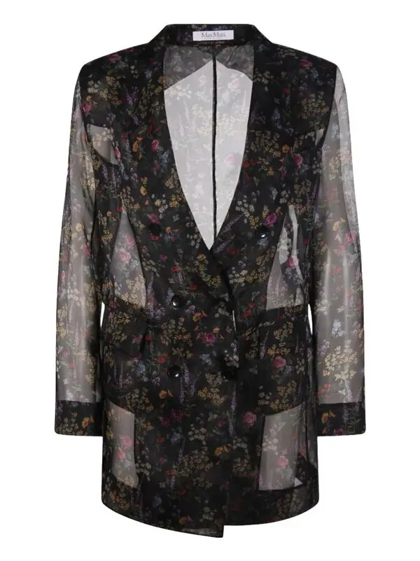 Max Mara Floral Printed Sheer Jacket - Black
