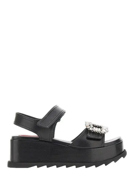 ROGER VIVIER Slidy Viv Wedge Sandals In Leather - Black