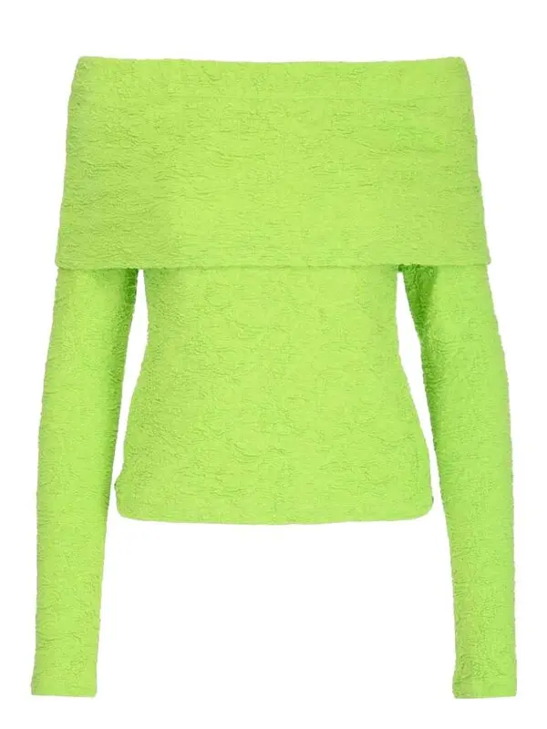 MSGM Off-shoulder Textured Long Sleeve Top - Green