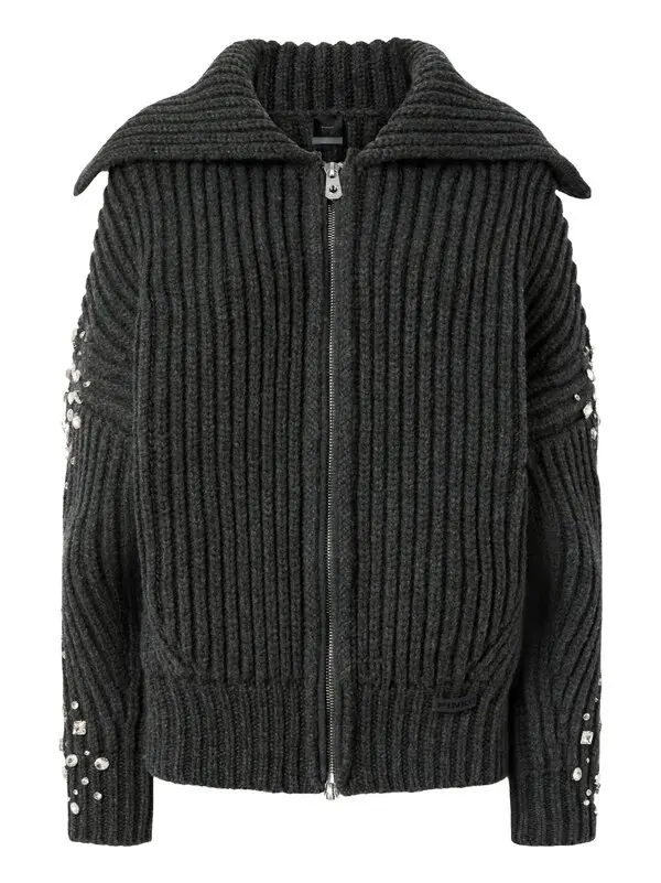 Pinko Embellished Zip-up Knit Jacket - Black