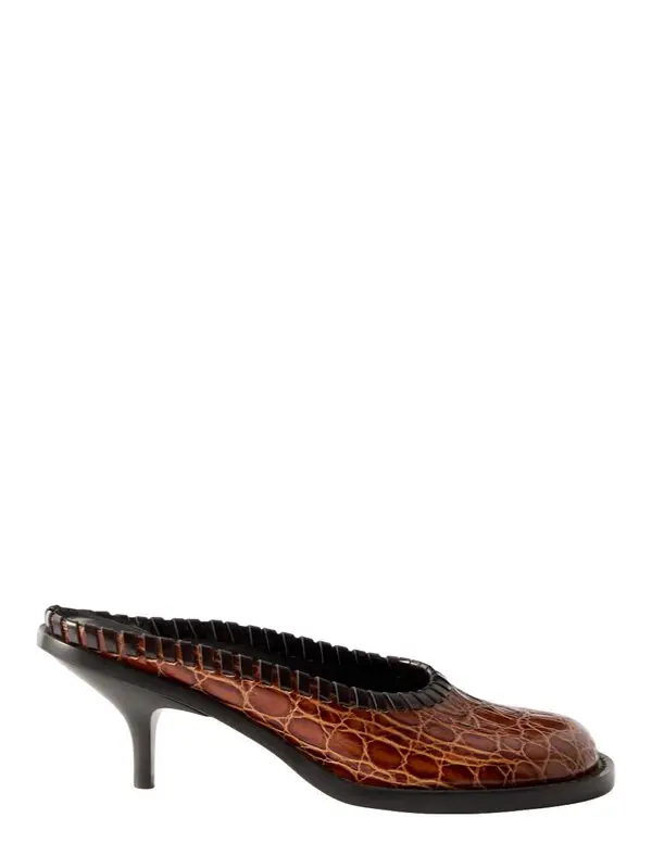 Dries Van Noten Croc-effect Leather Mules - Tan
