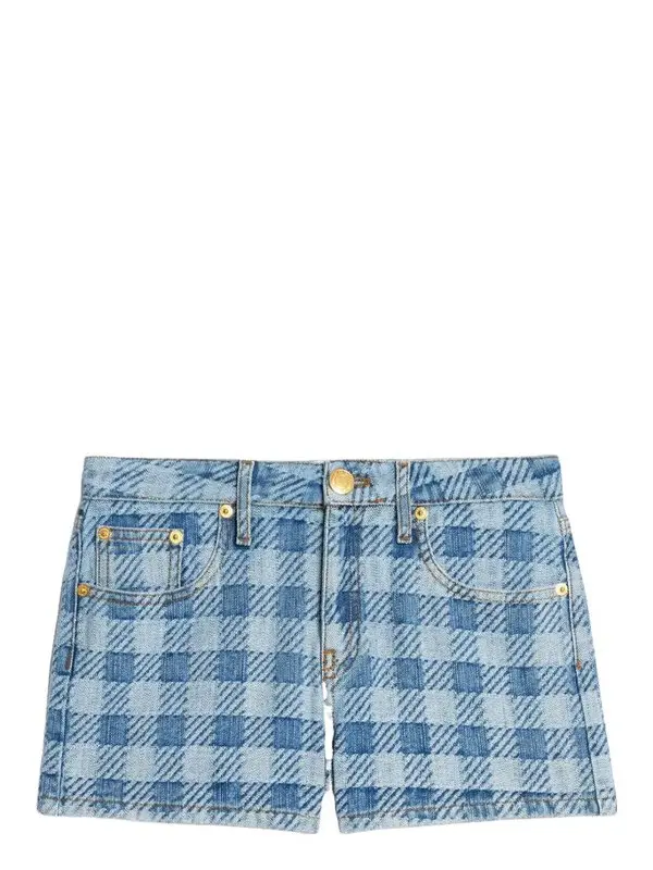 Ami Checkered Denim Shorts - Blue