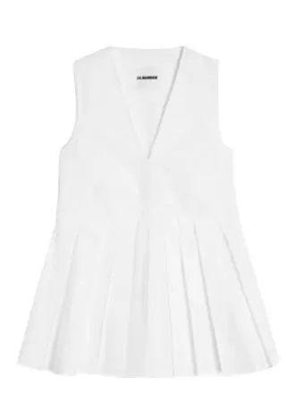 JIL SANDER Sleeveless Poplin Pleated Top - White