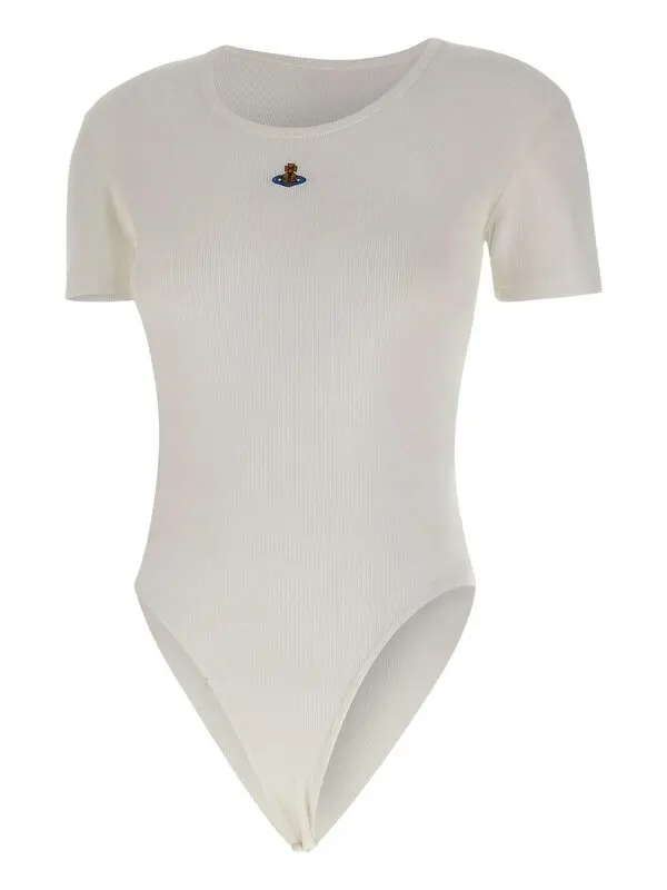 VIVIENNE WESTWOOD Orb Embellished Ribbed Bodysuit - White