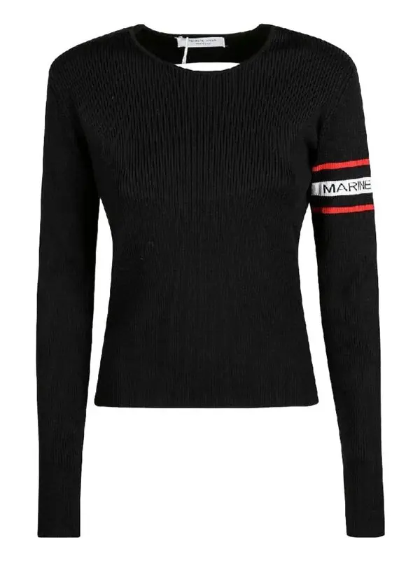 MARINE SERRE Round Neck Long Sleeve Sweater - Black