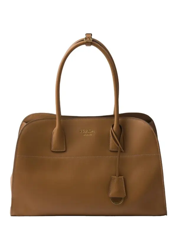 Prada Logo Detailed Open Top Tote Bag - Caramel