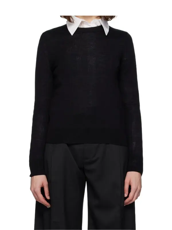 MAISON MARGIELA Rib-knit Crewneck Sweater With Calfskin Elbow Patches - Black