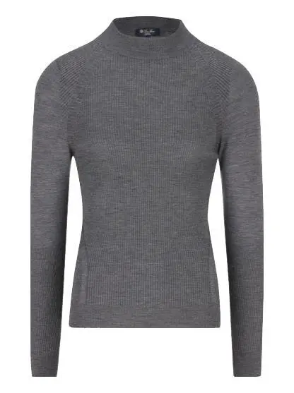 Loro Piana Ribbed High Neck Pullover - Gray