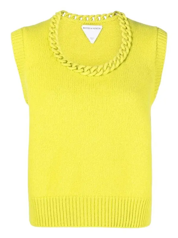 Bottega Veneta Crochet Chain Detailed Ribbed Vest - Yellow