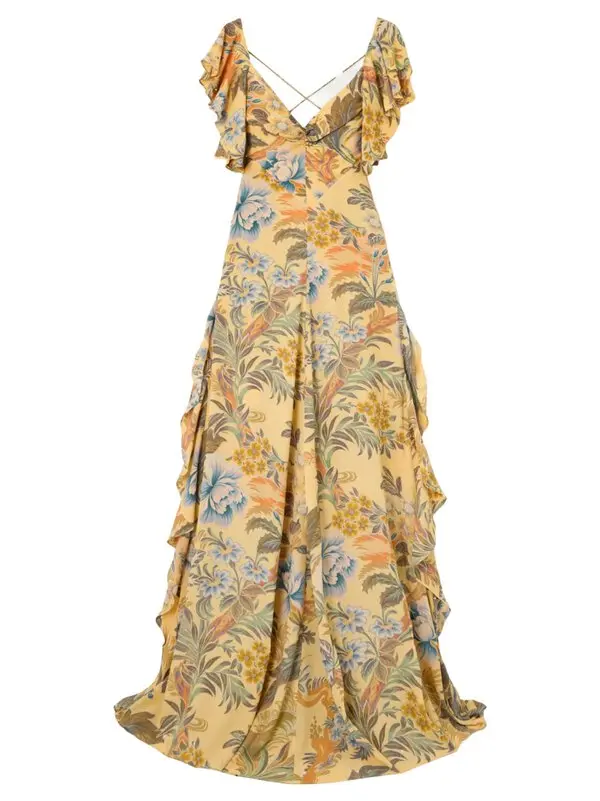 Etro Ruffled Backless Floral Print Maxi Dress - Nude
