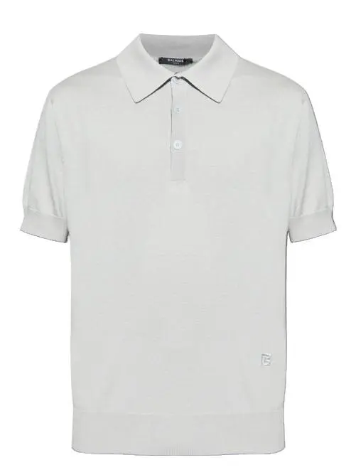 Balmain Logo Embroidered Polo Shirt - Grey