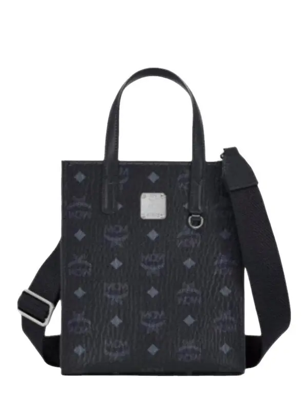 Mcm All-over Logo Printed Mini Tote Bag - Black