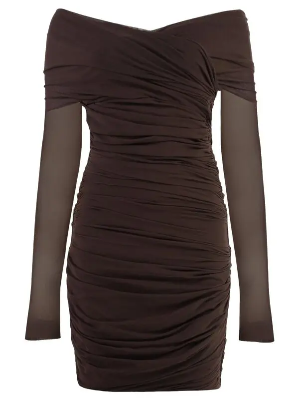 Philosophy Di Lorenzo Serafini Bardot Neck Draped Mesh Mini Dress - Black