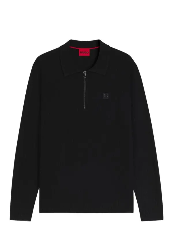 Hugo Boss Sastoro Zip Ribbed Polo Shirt - Black