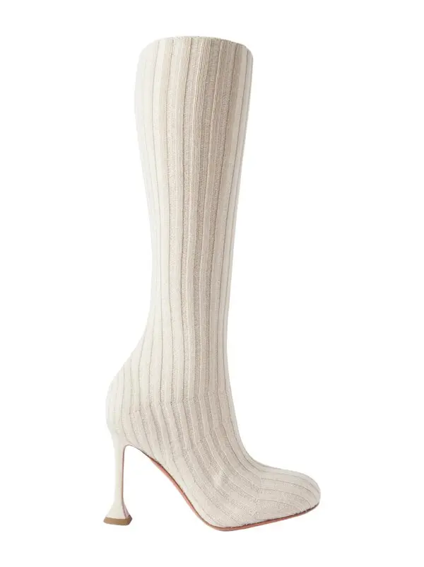 Amina Muaddi Veneda Ribbed Stretch-knit Knee Boots - Nude