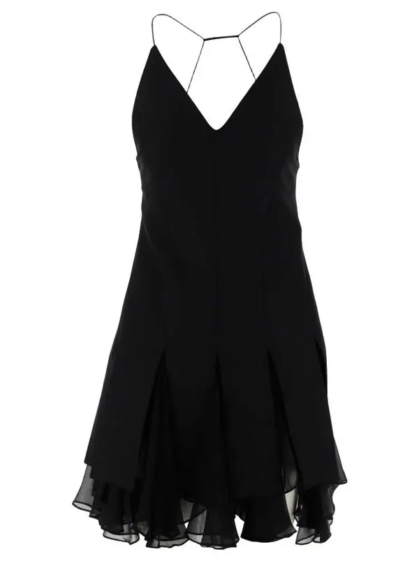 Khaite V-neck Sleeveless Mini Dress With Lotus Trim - Black