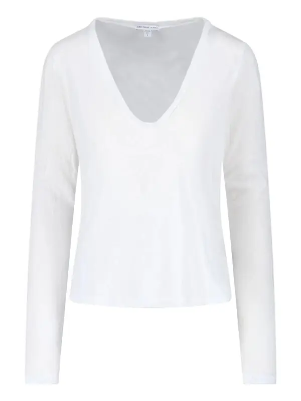 JAMES PERSE Deep V-neck Long Sleeve T-shirt - White