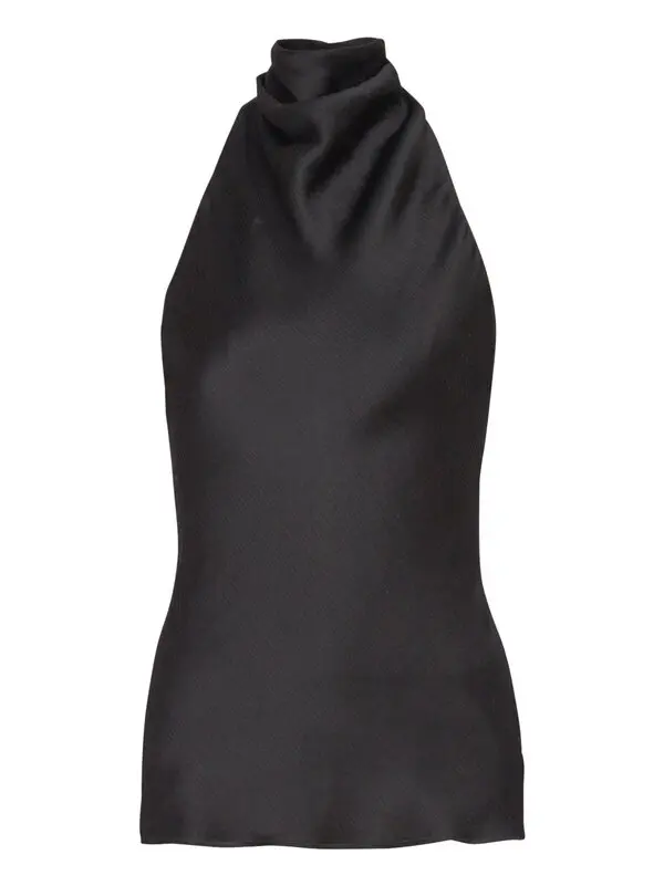 Balmain Backless Crepe Satin High Neck Top - Black