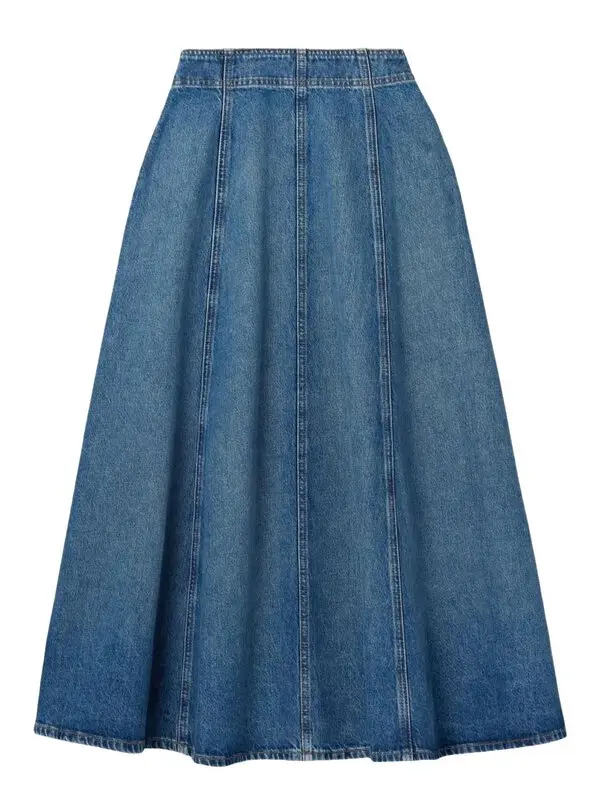 Ulla Johnson A-line Denim Midi Skirt With Contrast Stitching - Blue