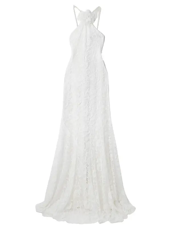 RODARTE Lace Gown With Appliquéd Flower - White