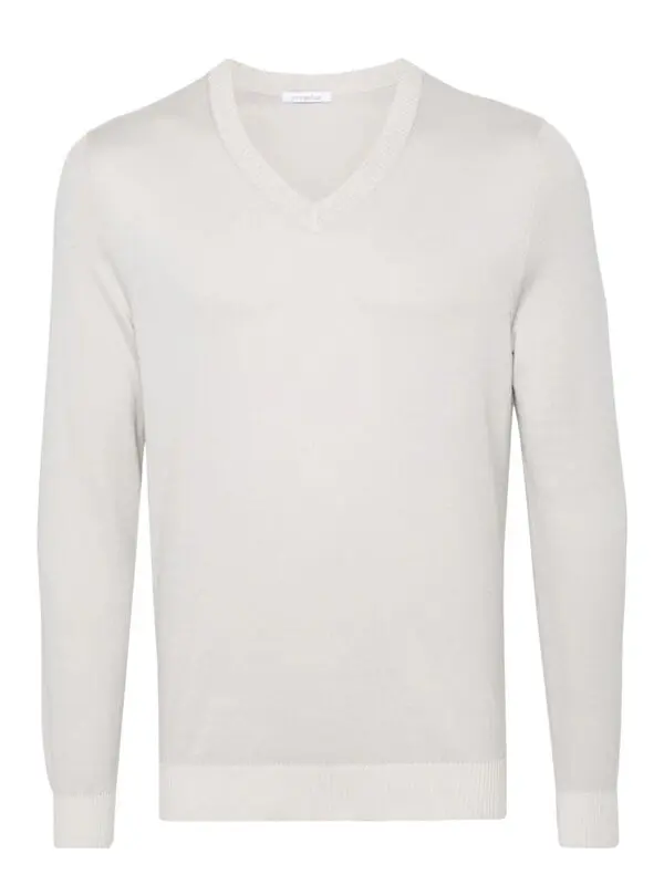 Malo V-neck Cotton Jumper - White