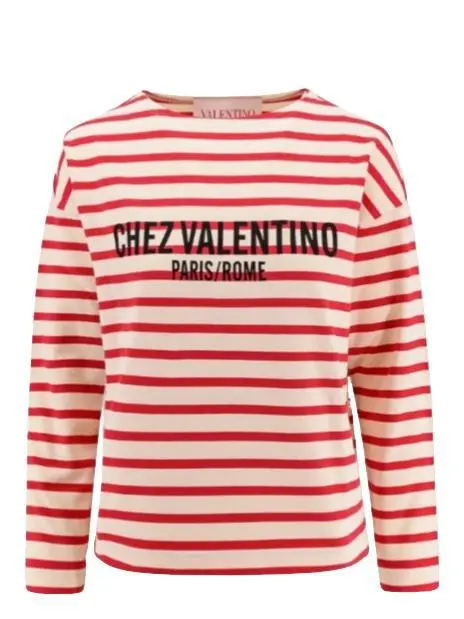 Valentino Garavani Logo Printed Striped Crewneck T-shirt - Red