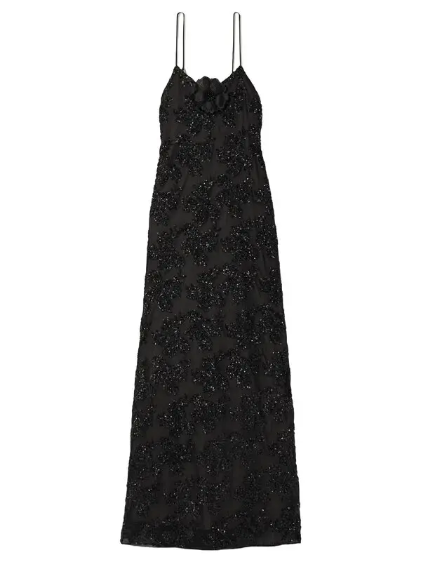 RODARTE Embellished Silk-trimmed Voile Gown - Black