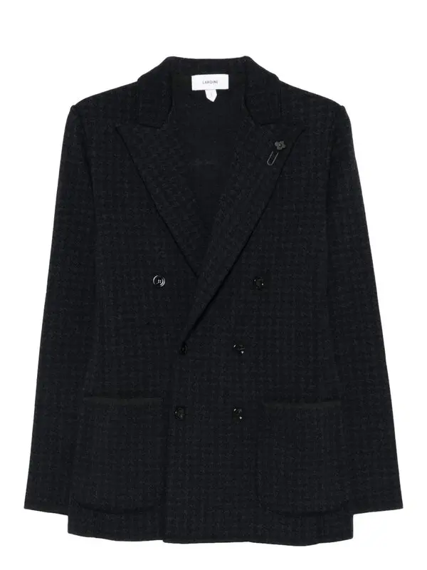 LARDINI Houndstooth Double-breasted Jacket - Grey And Blue